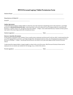 Fillable Online MVCS Personal Laptop/Tablet Permission Form Fax Email ...