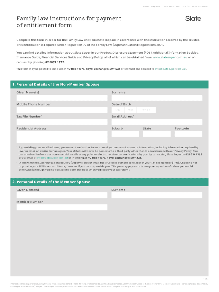 Fillable Online Family law instructions for payment of entitlement form ...