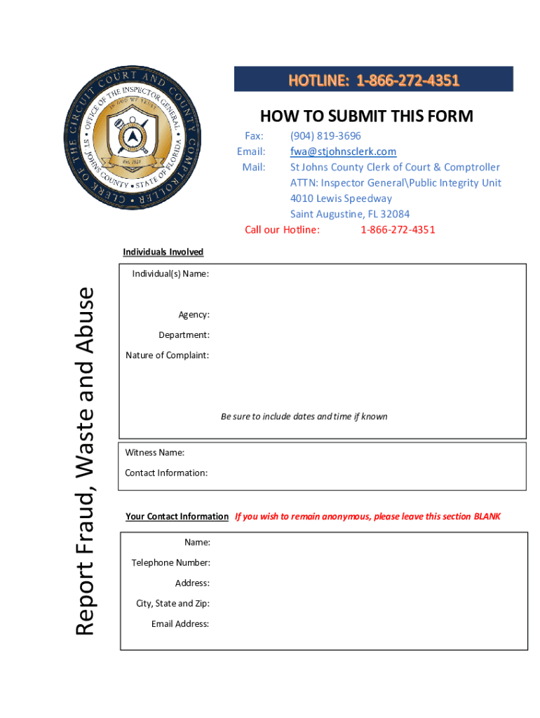 Fillable Online Brandon Patty St. Johns County Clerk of the Circuit ...