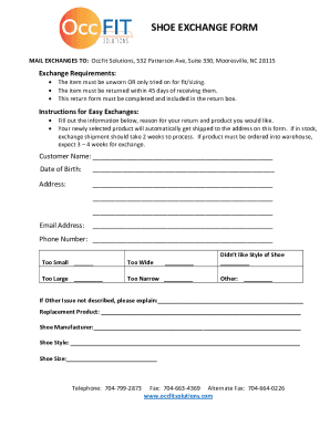 Fillable Online SHOE EXCHANGE FORM - OccFit Solutions Fax Email Print ...