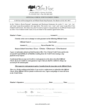 Fillable Online OFFICIAL CHECK STOP PAYMENT FORM In this Order to ...