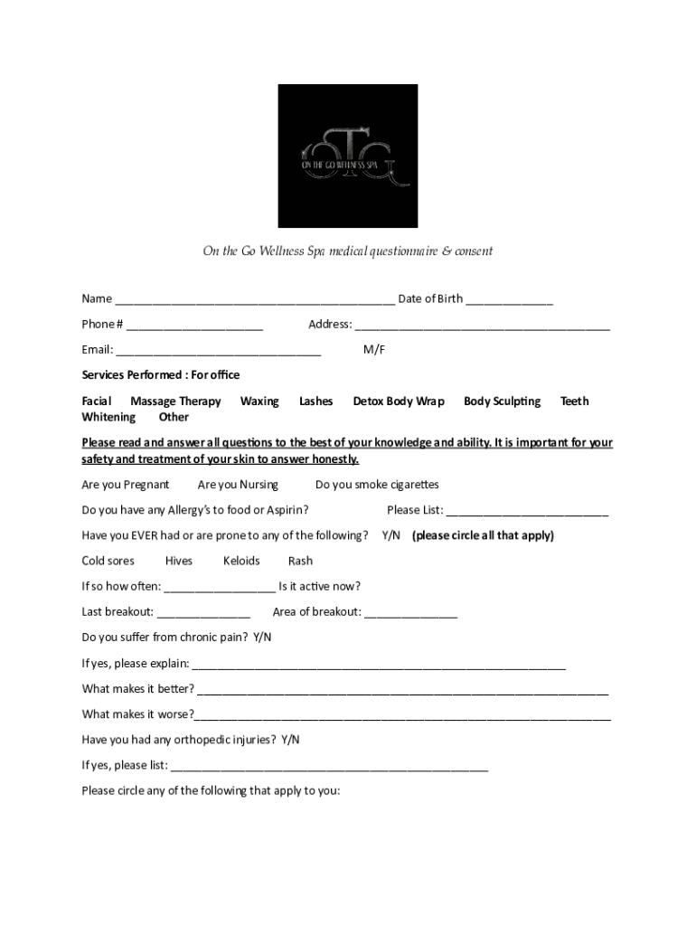 Fillable Online Spa medical and consent form Fax Email Print - pdfFiller