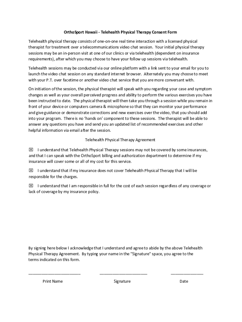 Fillable Online Telehealth Physical Therapy Consent Form TemplateJotForm Fax Email Print - pdfFiller
