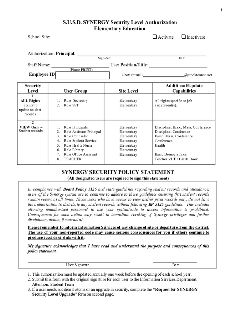 Fillable Online SYNERGY Authorization Form - Elementary-rev01Aug2018.docx Fax Email Print ...