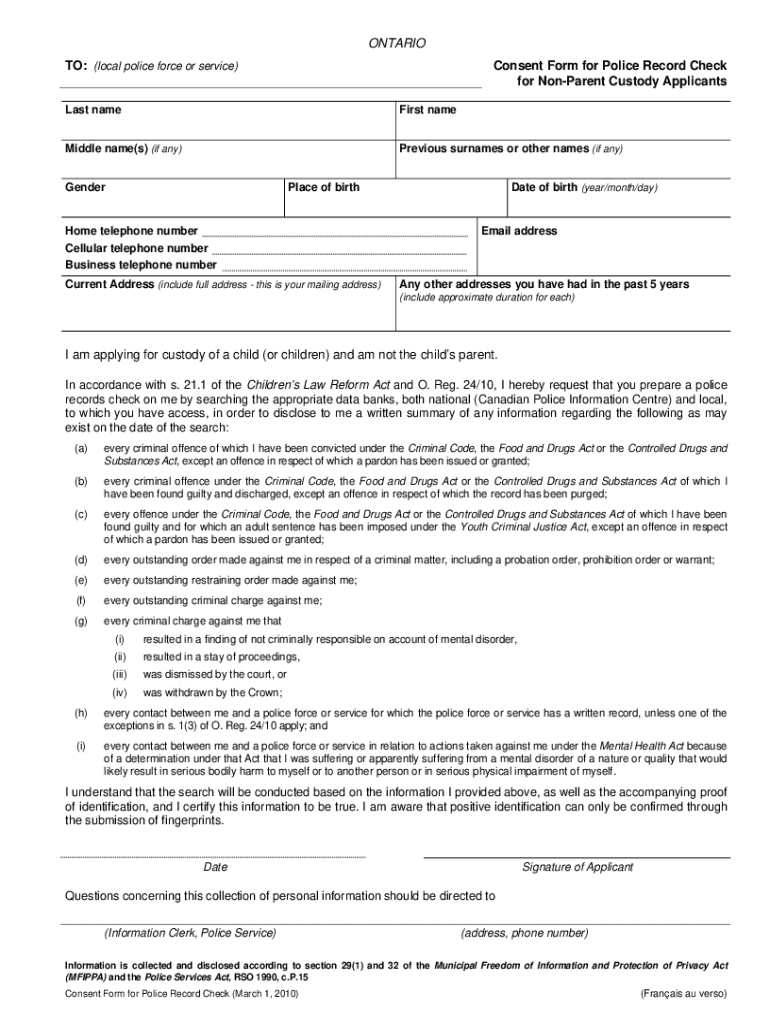 Fillable Online ontariocourtforms on ONTARIO Consent Form for Police ...