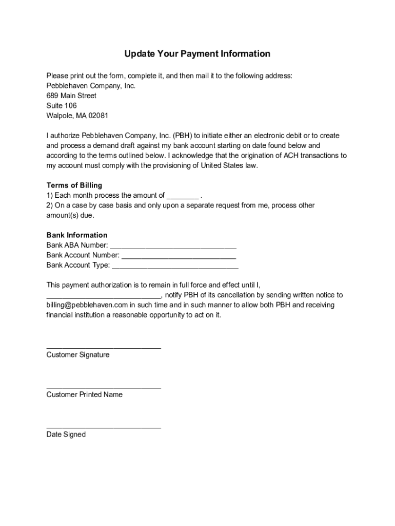 Fillable Online Update Your Payment Information - Pebblehaven Fax Email ...