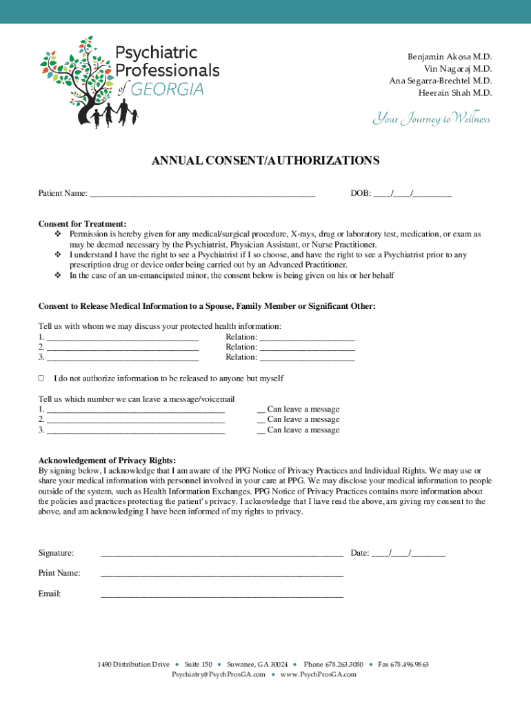 Fillable Online ANNUAL CONSENT/AUTHORIZATIONS Fax Email Print - pdfFiller