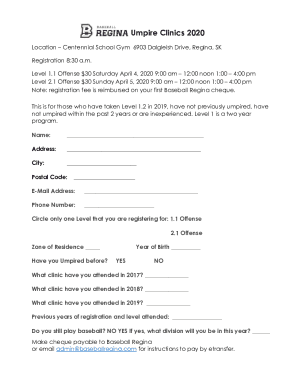 Fillable Online 2020 Umpire Clinics Blank Registration Form Fax Email Print - pdfFiller
