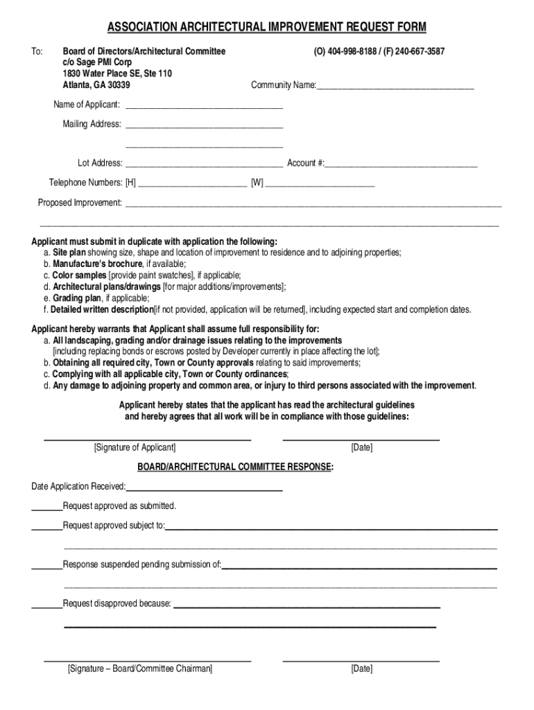 Fillable Online ASSOCIATION ARCHITECTURAL IMPROVEMENT REQUEST FORM Fax ...