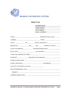 Fillable Online Initial Therapy Intake Form - Mill Creek Counseling ...