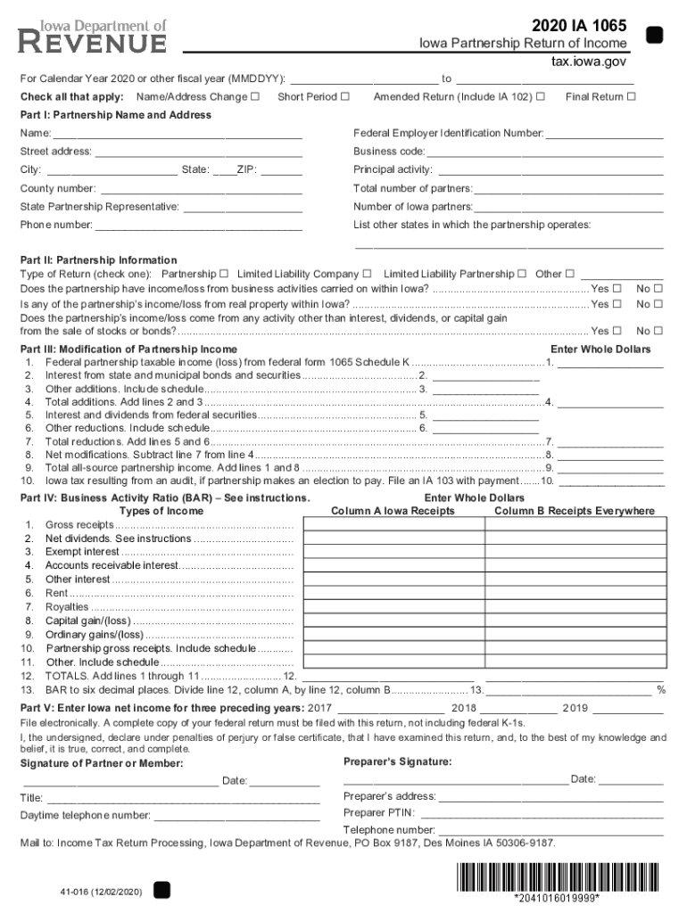 Fillable Online Iowa Form IA 1065 (Iowa Partnership Return of Income 41 ...