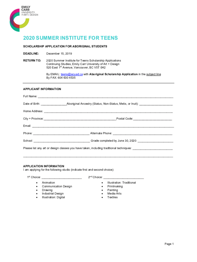 Fillable Online 2020 SIT Aboriginal Scholarship Application Form.doc Fax Email Print - pdfFiller