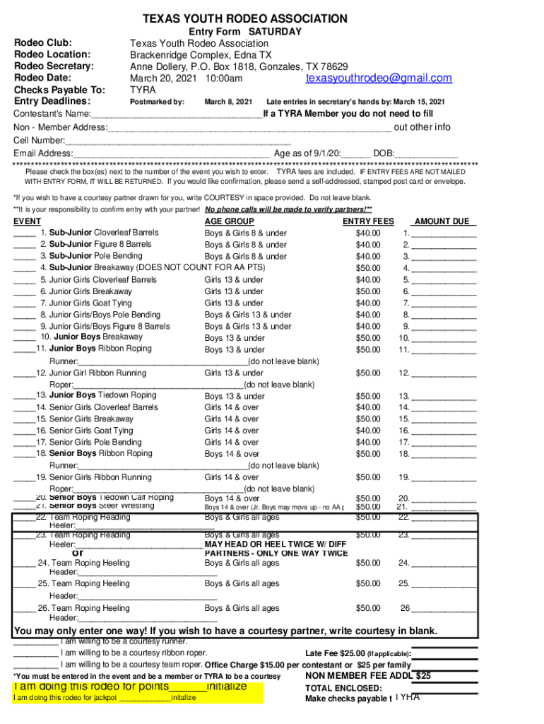 Fillable Online Late entries in secretary's hands by: March 15, 2021 ...
