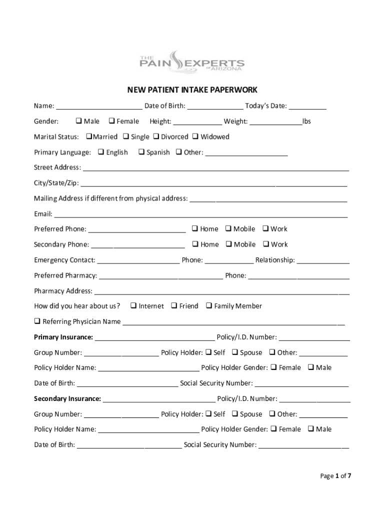 Fillable Online ESTABLISHED VISIT INTAKE FORM - State-Of-The-Art Care ...