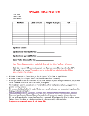 Fillable Online WARRANTY / REPLACEMENT FORM - USA CABINETS Fax Email ...
