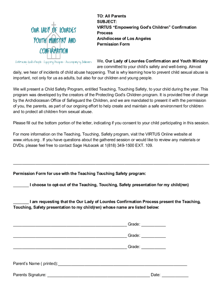 Fillable Online VIRTUS Empowering God's Children Confirmation Fax Email ...