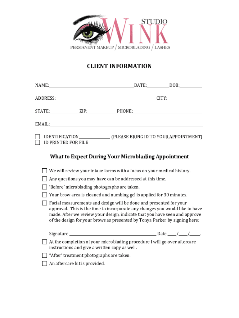 Fillable Online PRINTABLE 0 FINAL MICROBLADING CLIENT INTAKE ... - Wink ...