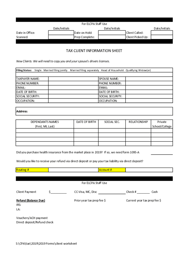 Fillable Online client worksheet.xlsx Fax Email Print - pdfFiller