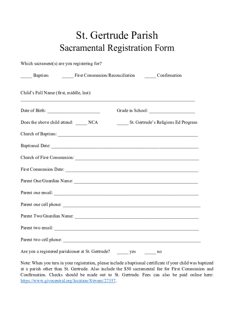 Fillable Online St. Gertrude Parish: Parish Registration Form Fax Email ...