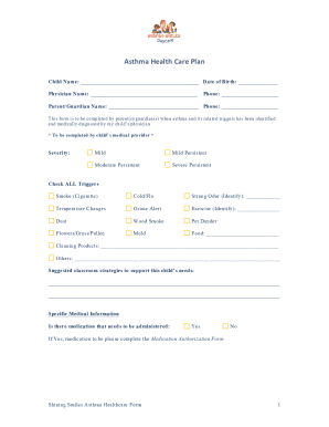 Fillable Online Asthma Healthcare Plan Form copy.docx Fax Email Print ...