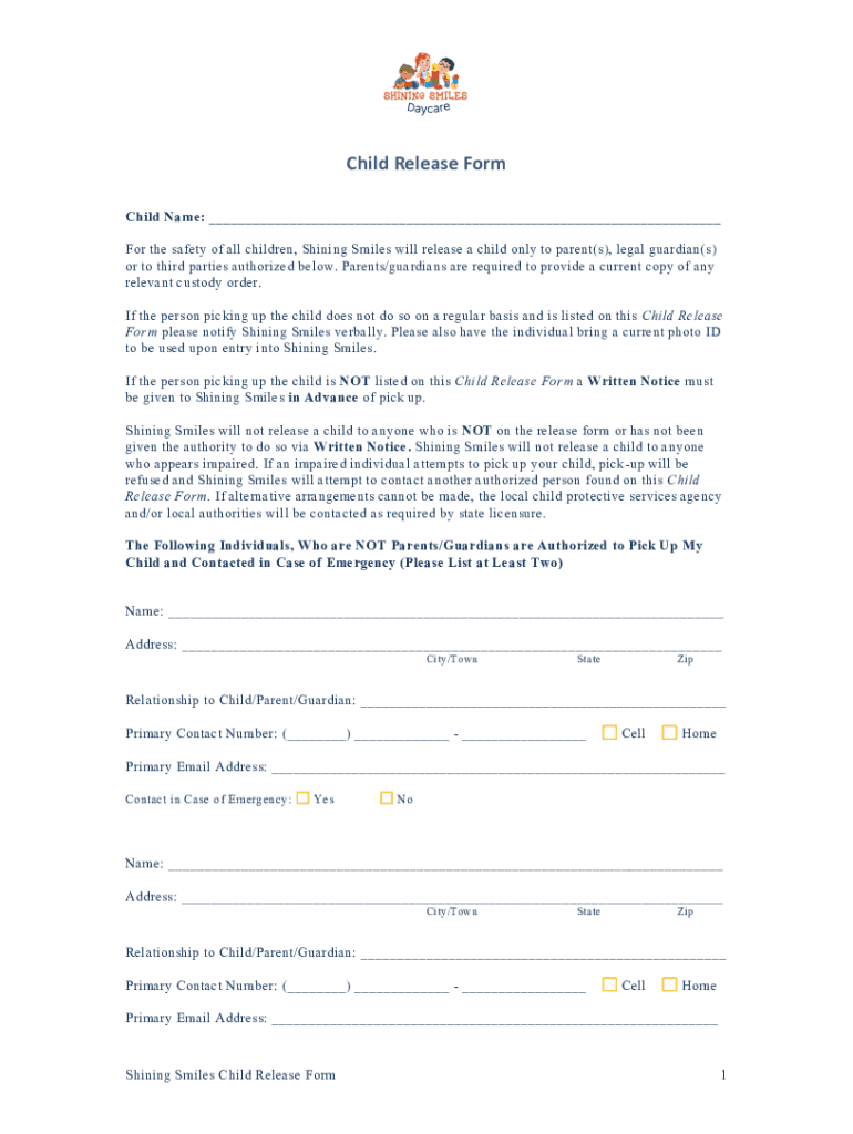Fillable Online Child Release Consent Form copy - dev.nycshiningsmiles ...
