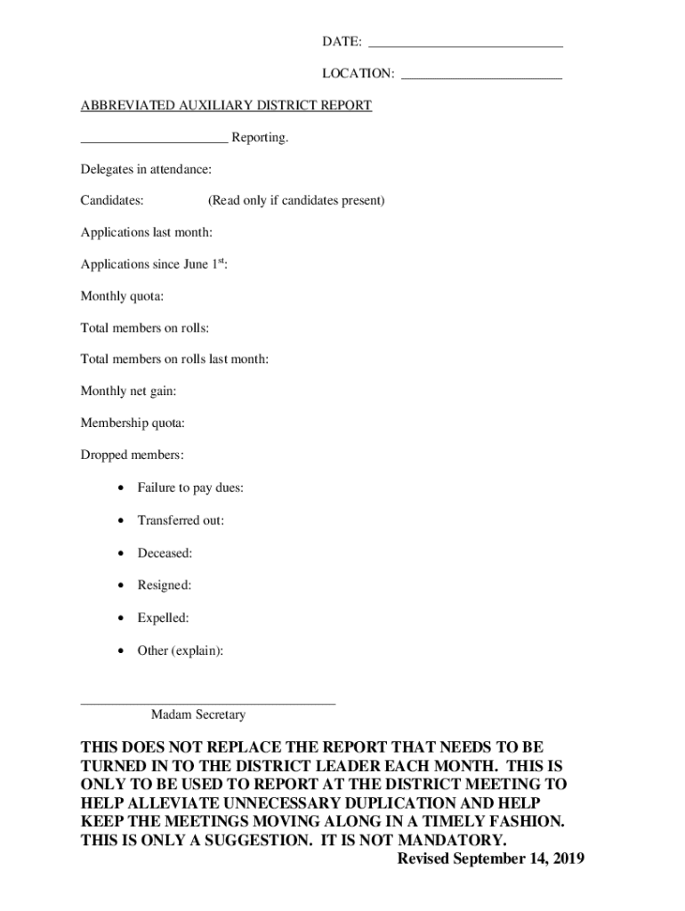 Fillable Online ABBREVIATED AUXILIARY DISTRICT REPORT Fax Email Print ...