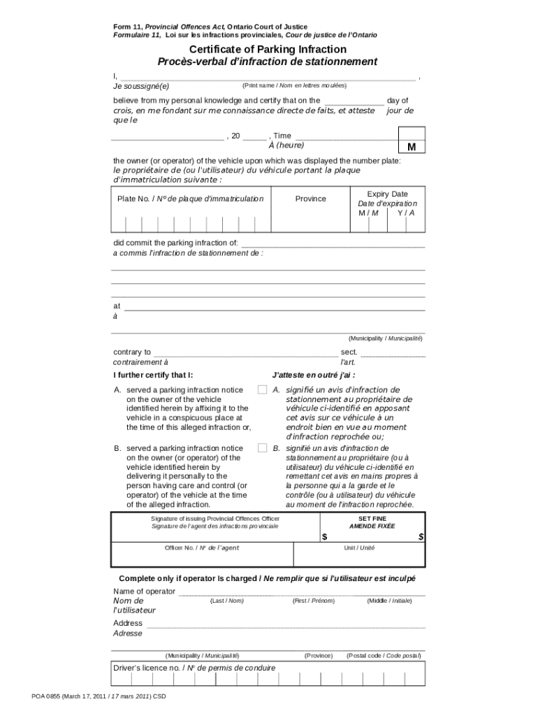 11. Certificate of Parking Infraction - ontariocourts on Doc Template ...