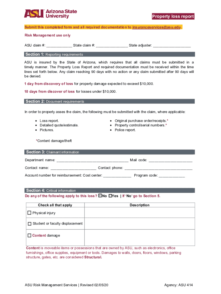 Fillable Online Loss report and property claim form - Governance and ...