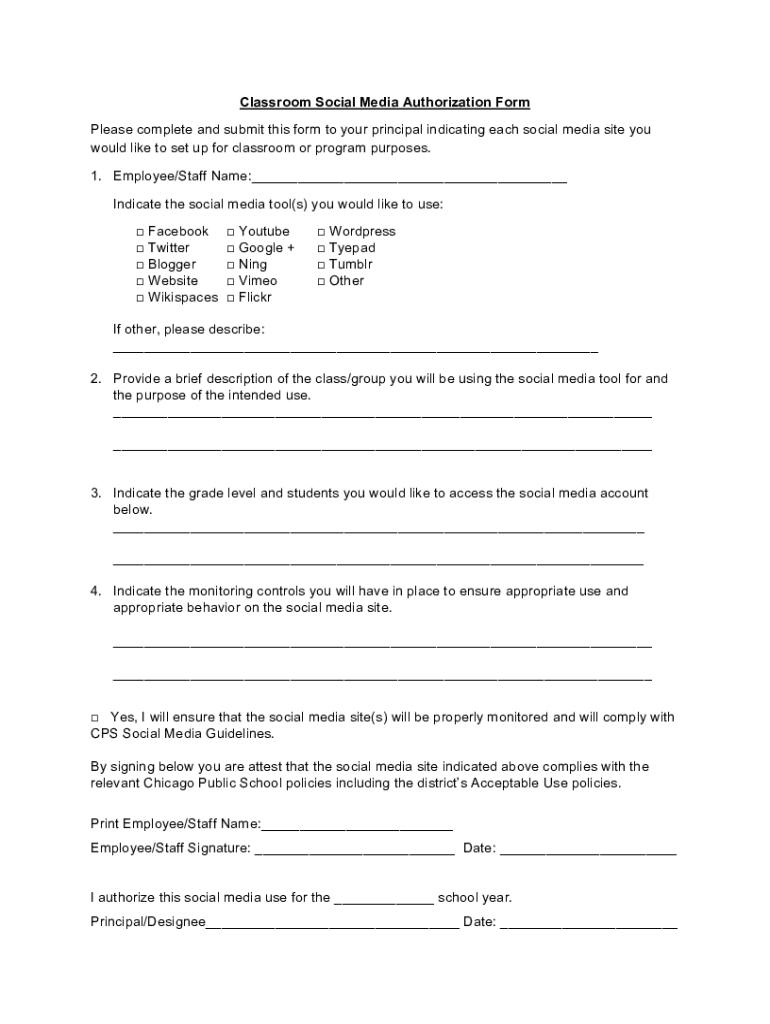 Fillable Online Classroom Based Social Media Form Fax Email Print ...