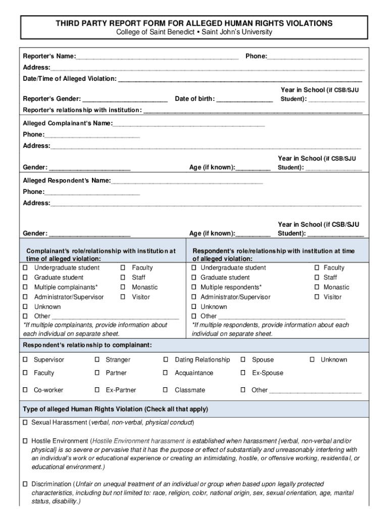 Fillable Online THIRD PARTY REPORT FORM FOR ALLEGED HUMAN RIGHTS ...