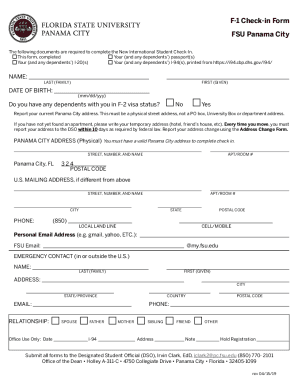 Fillable Online pc fsu F-1 Check-In Form FSU Panama City Fax Email ...