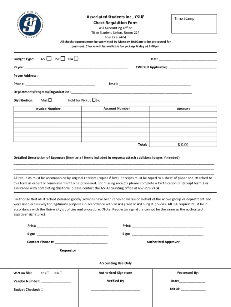 Fillable Online asi fullerton Associated Students Inc., CSUF Time Stamp ...