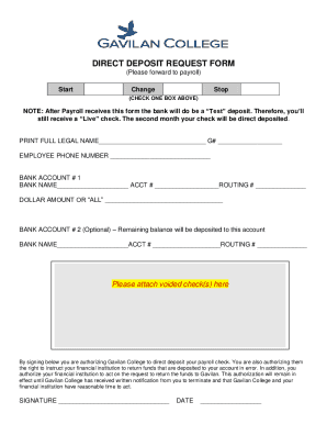 Fillable Online DIRECT DEPOSIT REQUEST FORM - Gavilan College Fax Email Print - pdfFiller
