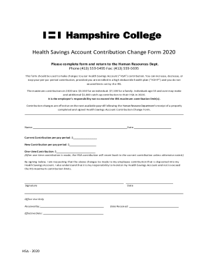 Fillable Online Health Savings Account (HSA) Contribution Change Form ...