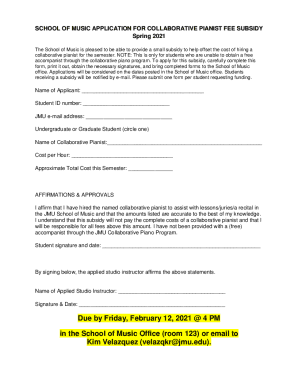 Fillable Online SCHOOL OF MUSIC APPLICATION FOR COLLABORATIVE PIANIST ...