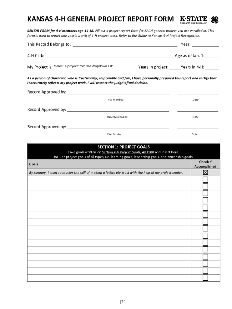 Fillable Online KANSAS 4-H GENERAL PROJECT REPORT FORM Fax Email Print ...