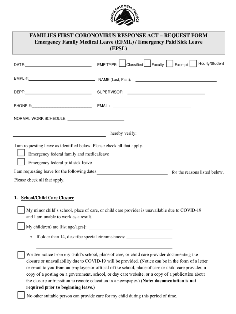Fillable Online internal lowercolumbia What is the FFCRA? Emergency Paid Sick Leave (EPSL) Fax ...