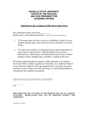 Fillable Online Addendum to the Academic Facility Reservation Form Fax ...