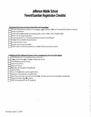 Fillable Online Jefferson Middle School Checklist - Oak Ridge Schools ...
