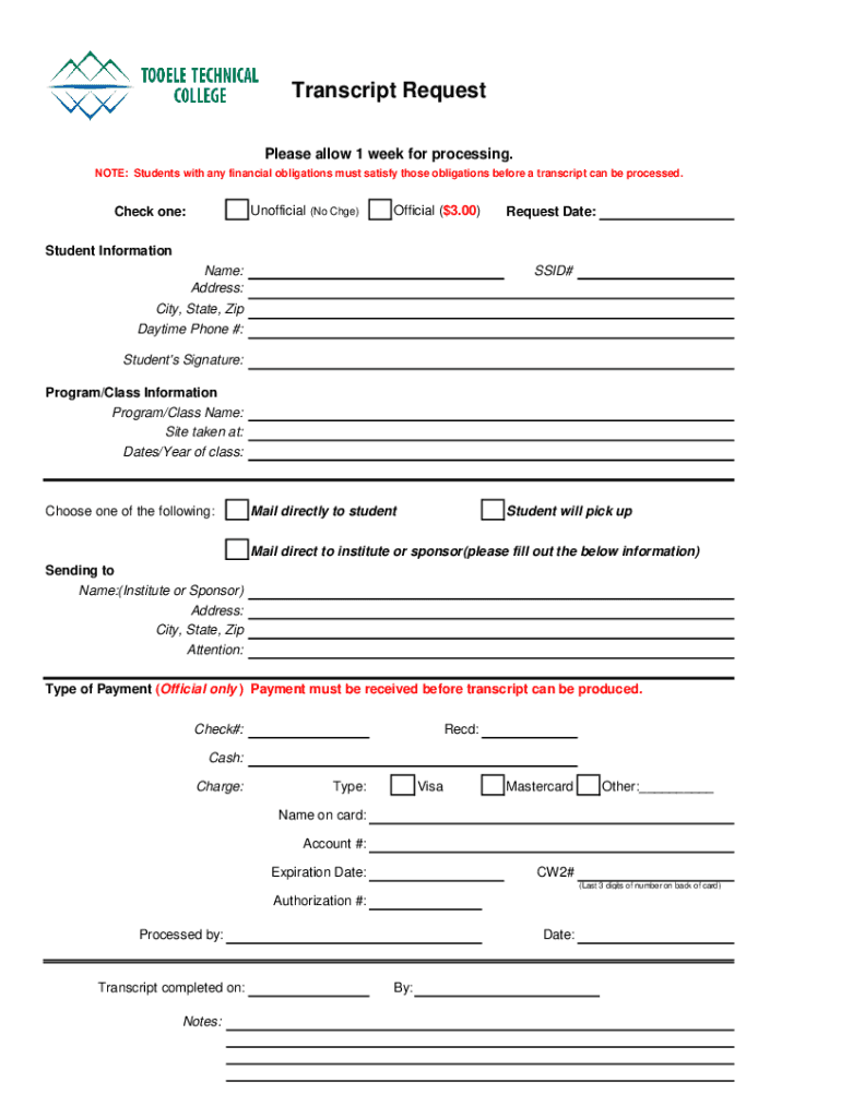 Fillable Online OFFICE OF THE REGISTRAR Transcript Order Form Fax Email Print - pdfFiller