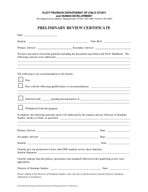 Fillable Online PRELIMINARY REVIEW CERTIFICATE Fax Email Print - pdfFiller