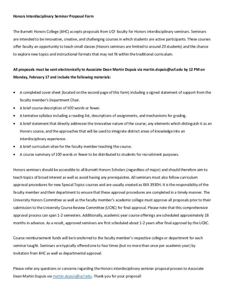 Fillable Online honors ucf Honors Interdisciplinary Seminar Proposal ...