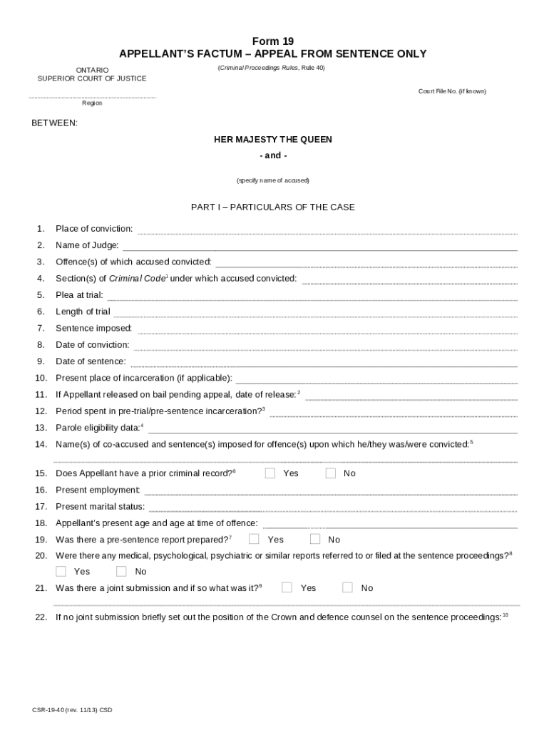 CSR-19-40 - Ontario Court s - ontariocourts on Doc Template | pdfFiller