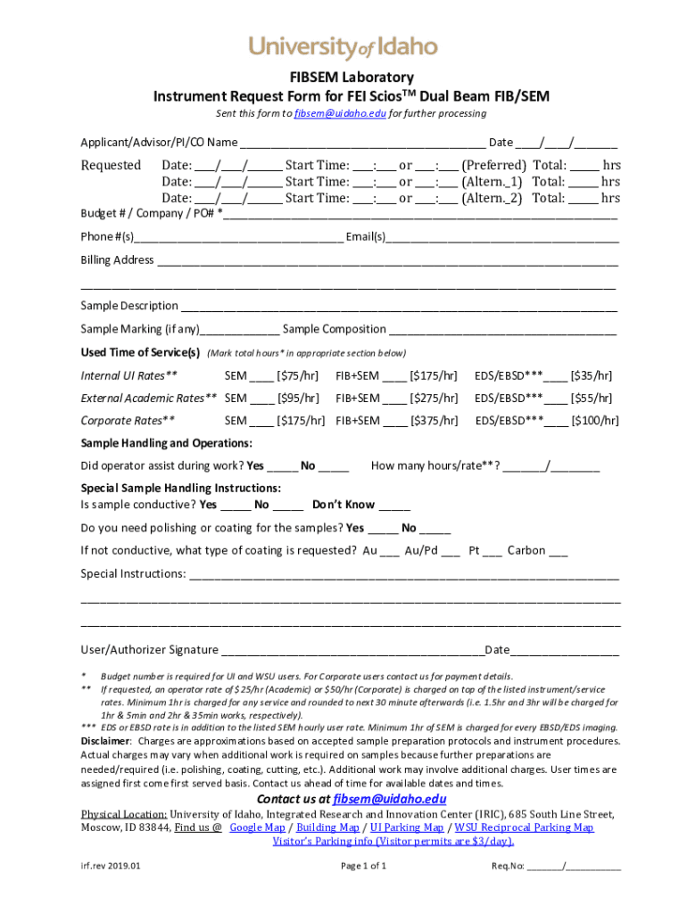 Fillable Online FIBSEM Laboratory Instrument Request Form for FEI ...
