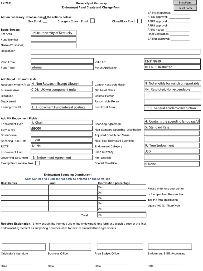 Fillable Online Endowment Fund Create and Change Form Fax Email Print - pdfFiller