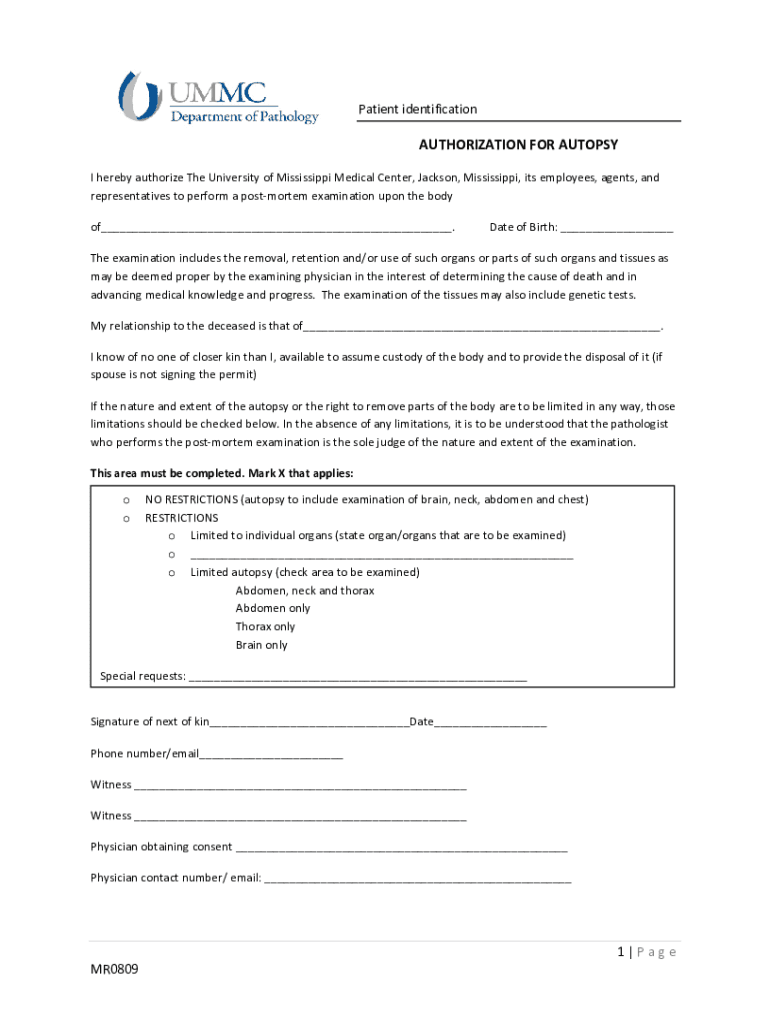Fillable Online CONSENT & AUTHORIZATION FOR POST-MORTEM EXAMINATION ...