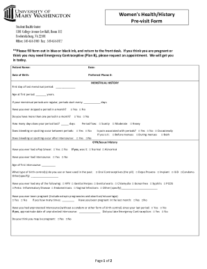 Fillable Online Women's Health/History Pre-visit Form - Student Affairs ...