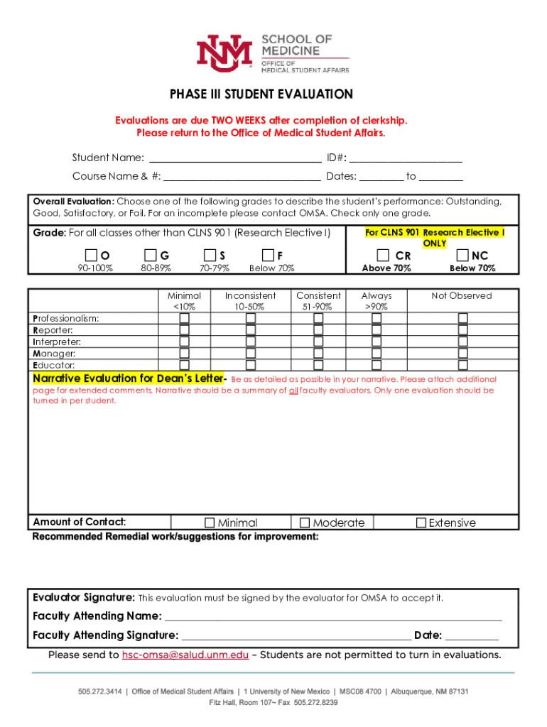 Fillable Online hsc unm PIII Evaluation Form - Fillable.pdf Fax Email ...