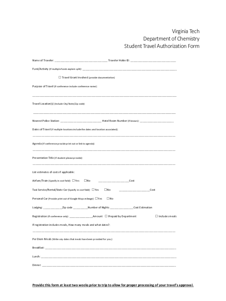 Fillable Online PDF Student Travel Authorization Form - Department of ...