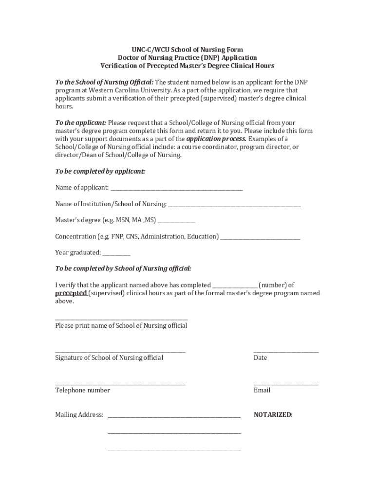 Fillable Online DNP Clinical Hours Form - Western Carolina University ...